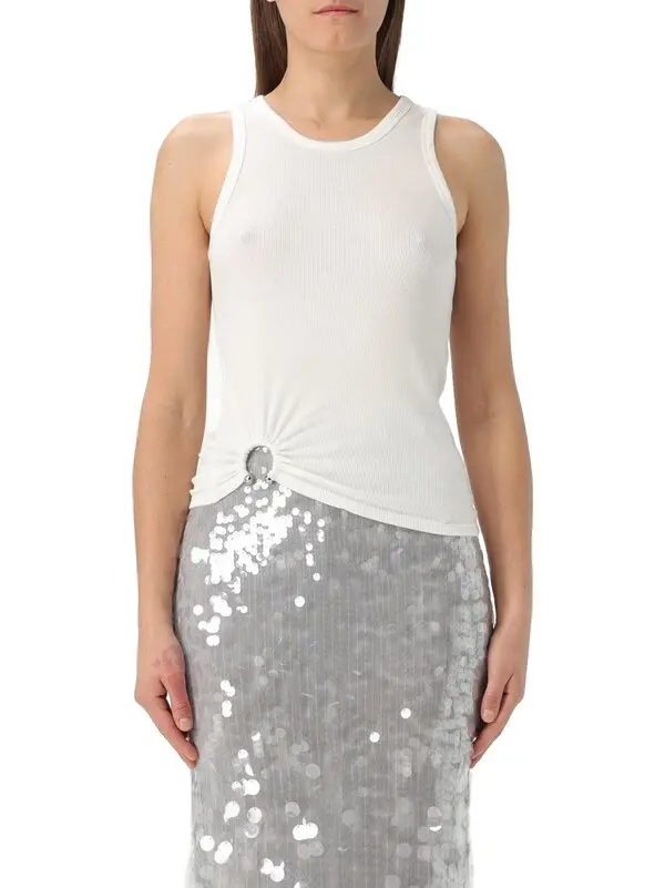 Rabanne Ribbed Knit Tank Top With Ring Detail - White
