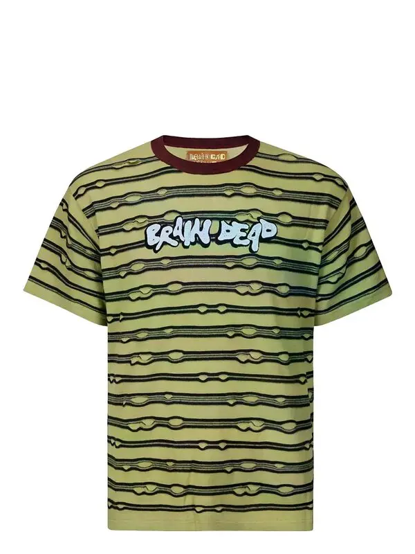 BRAIN DEAD Distressed Striped T-shirt - Green