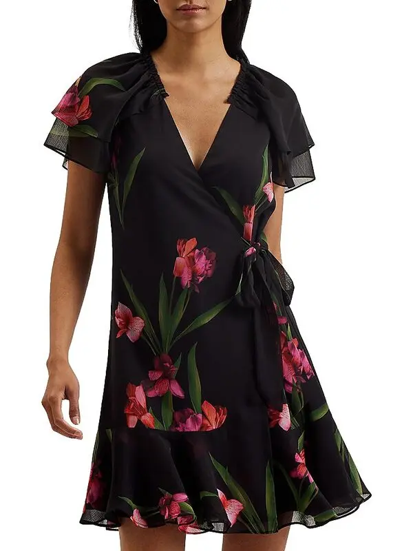 Ted Baker London Angel Sleeve Wrap Mini Dress - Black