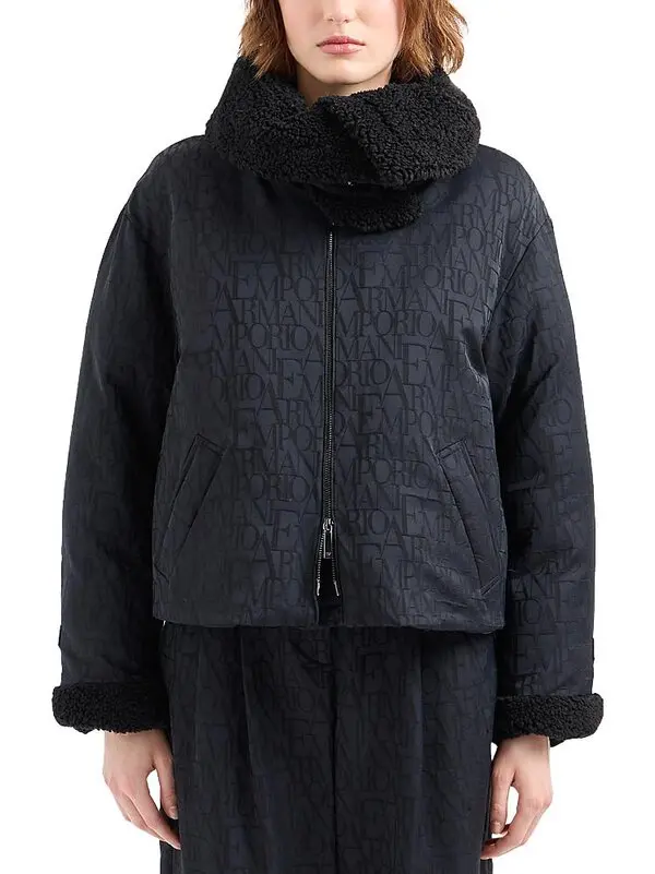 Emporio Armani Faux Fur Trim Logo Coat - Black
