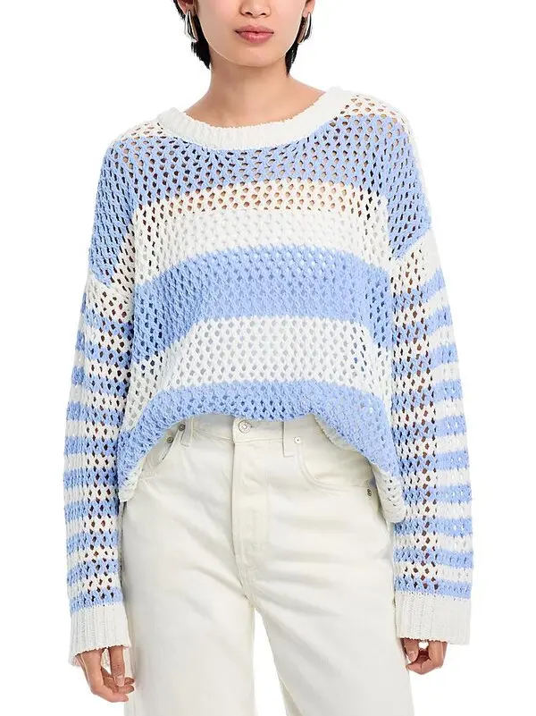 Vintage Havana Stripe Knit Netted Pullover Sweater - Blue