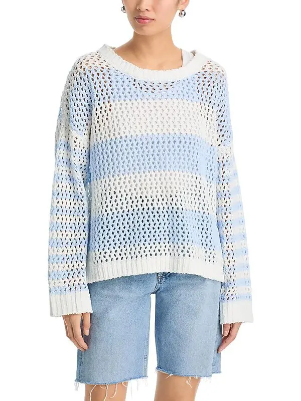 Vintage Havana Stripe Knit Netted Pullover Sweater - Sky Blue