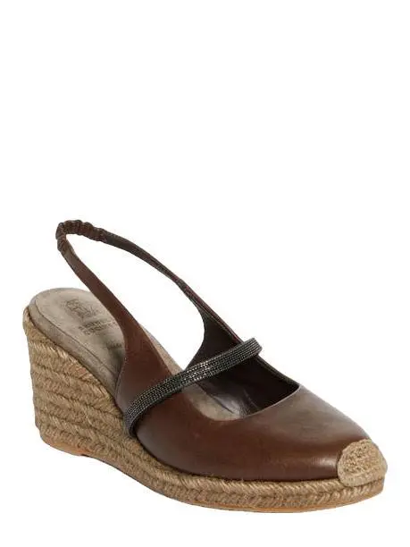 Brunello Cucinelli Monili Strap Espadrille Slingback Wedges - C9122 Cacao