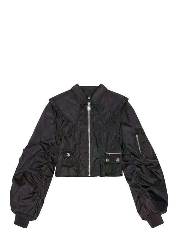 GANNI Ruffle-collar Bomber Jacket - Black