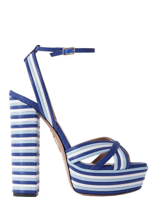 AQUAZZURA Sundance Plateau 140 Braided Faux Raffia Platform Sandals - Blue