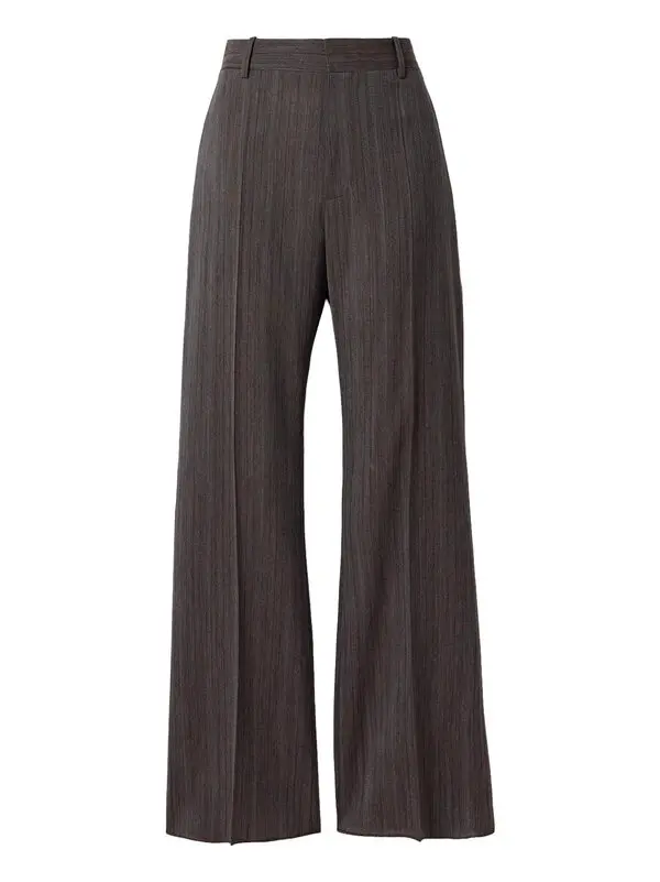 Bottega Veneta Striped Wool-blend Straight-leg Trousers - Gray