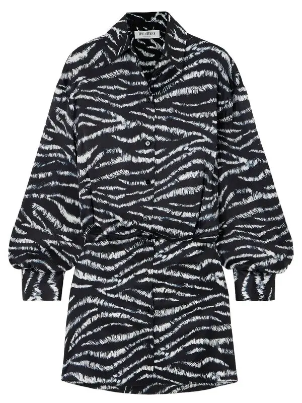 Attico Silvye Printed Mini Shirt Dress - Black