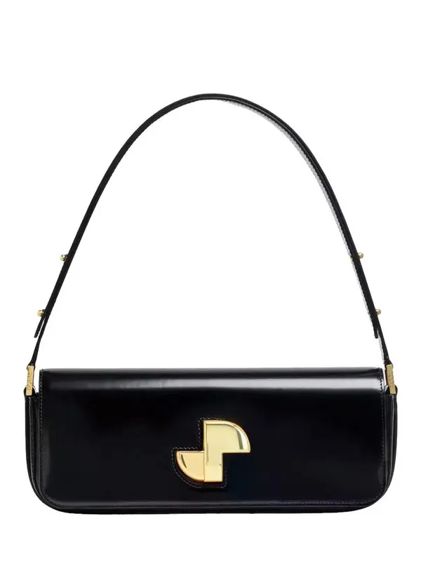 Patou Le Lock Leather Shoulder Bag - Black
