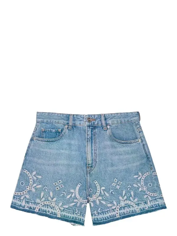 GANNI Broderie Anglaise Denim Shorts - Blue