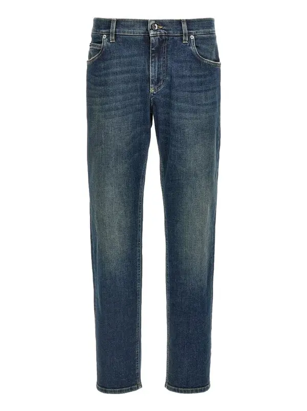 Dolce & Gabbana Logo Plaque Straight Leg Jeans - Blue