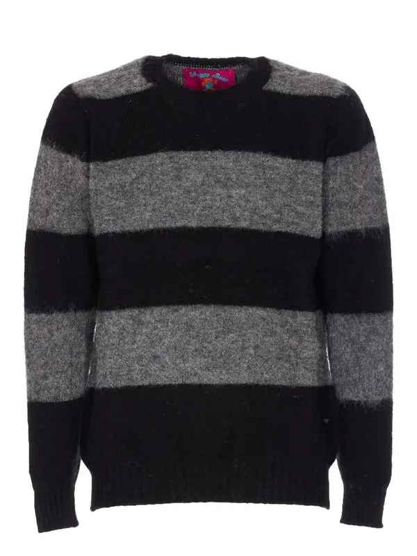 Howlin' Shaggy Bear Striped Sweater - Black