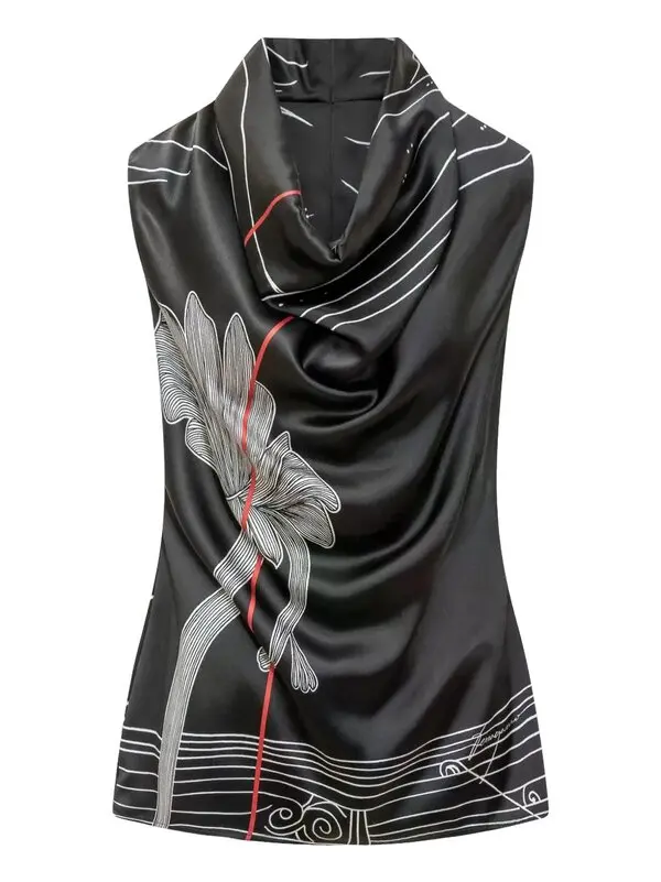FERRAGAMO Printed Silk Top - Black