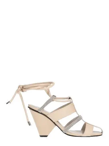 Fabiana Filippi Leather Sandals With Appliqués - Beige