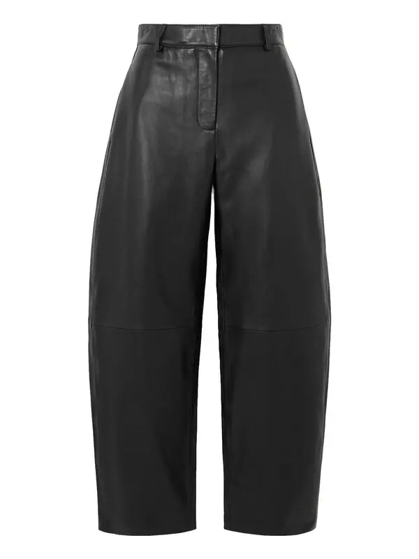 ST. AGNI Leather Tapered Trousers - Black
