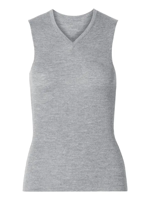 Khaite Renato Ribbed Wool-blend Jersey Tank - Gray