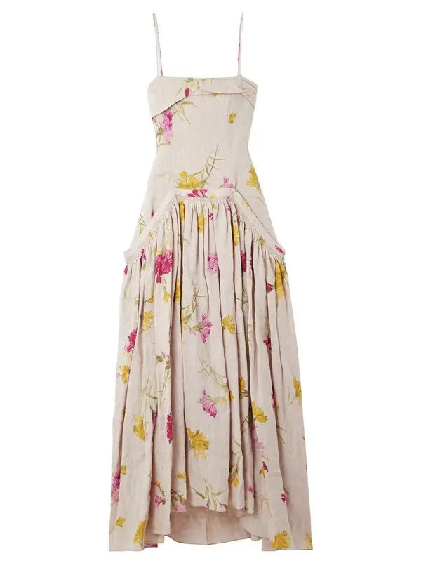 Erdem Floral-print Linen Midi Dress - Ecru