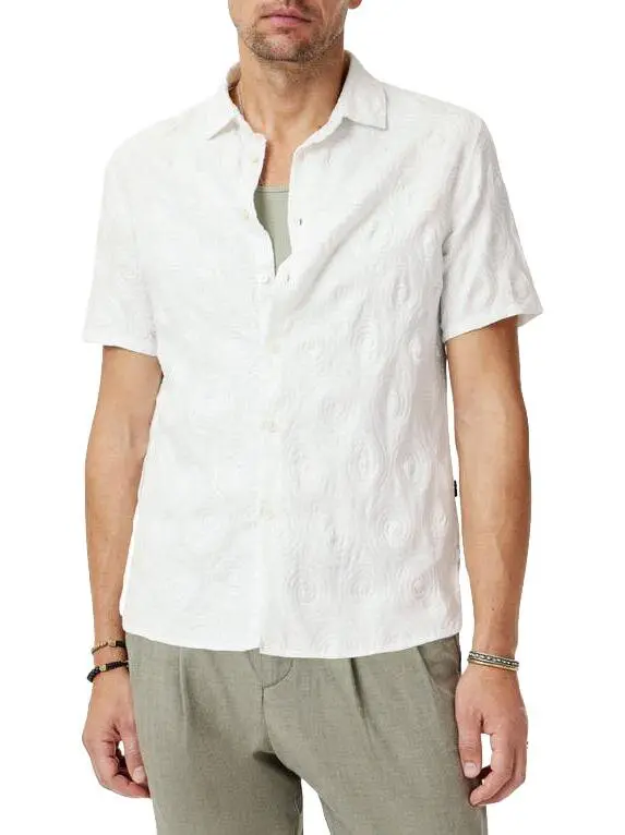 John Varvatos Sean Cotton & Linen Short Sleeve Button-up Shirt - Chalk