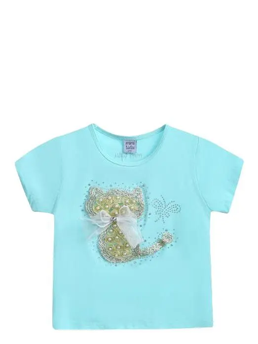 MIMI TUTU Cat Applique T-shirt - Blue