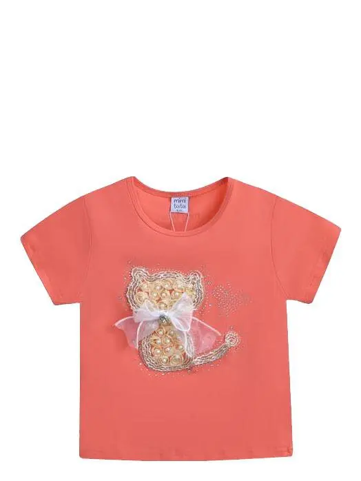 MIMI TUTU Cat Applique T-shirt - Orange