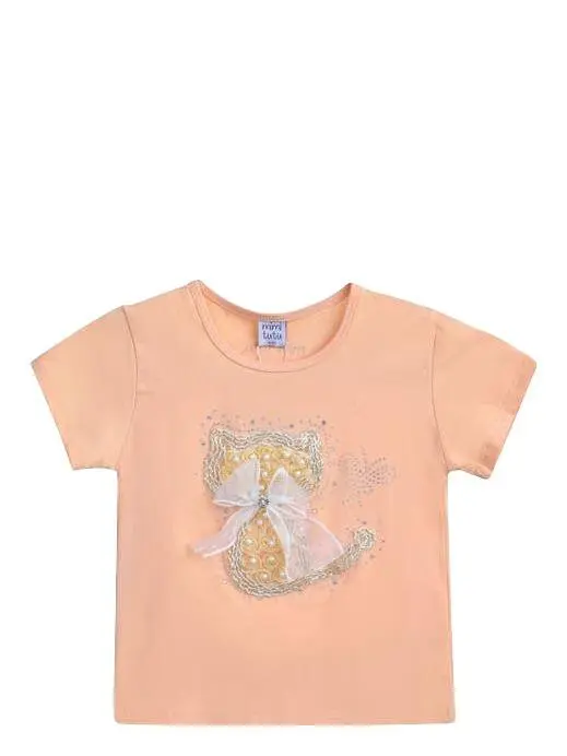 MIMI TUTU Cat Applique T-shirt - Peach