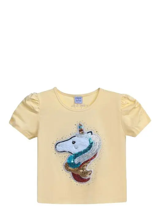 MIMI TUTU Unicorn Applique T-shirt - Yellow