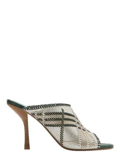 Burberry Check Leather Cabana Mules - Cotton