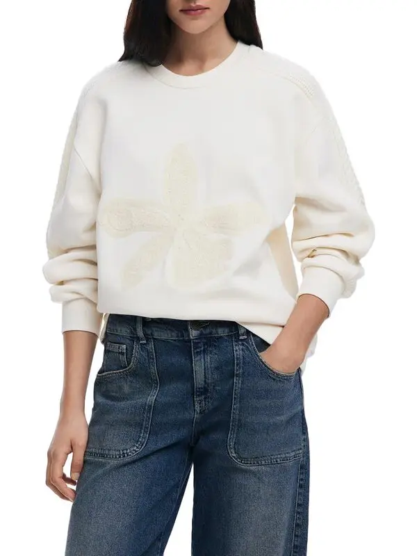 Desigual Appliqué Patch Oversized Sweatshirt - Light Beige