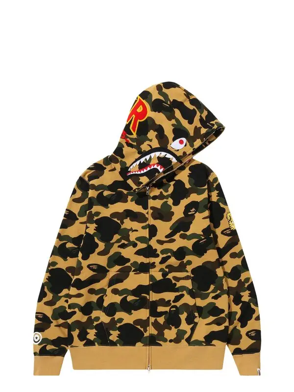 BAPE 1st Camo Ponr Shark Full Zip Hoodie - Yellow