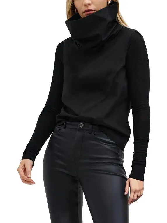 MARCELLA Atlantic Turtleneck Mixed Media Top - Black