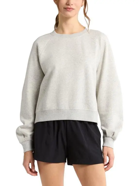 Zella Cloud Fleece Ruched Sleeve Sweatershirt - Grey Light Heather