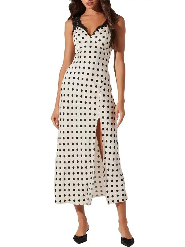 Astr The Label Eirene Lace Trim Polka Dot A-line Dress - Black Polka Dot