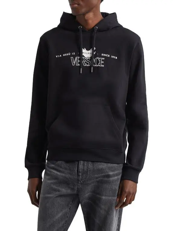 Versace Via Gesù Logo Graphic Hoodie - Black Print