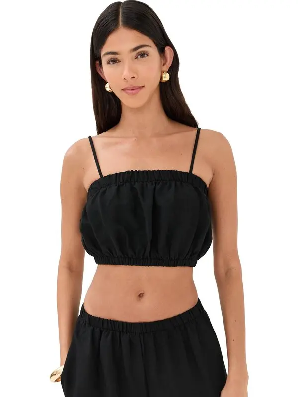 LE BOP Camille Cropped Linen Top - Black