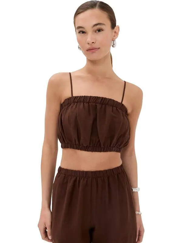 LE BOP Camille Cropped Linen Top - Chocolate