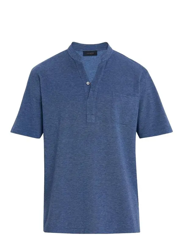 Sease Fish Tail V-neck Pocket Polo Shirt - Blue