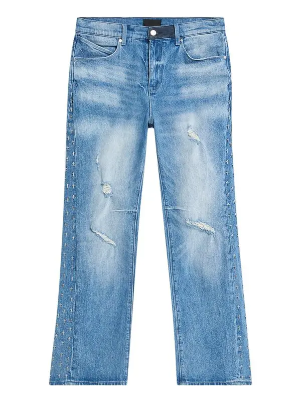 RtA Zed Cross Panel Straight Leg Jeans - Blue Cross Panel
