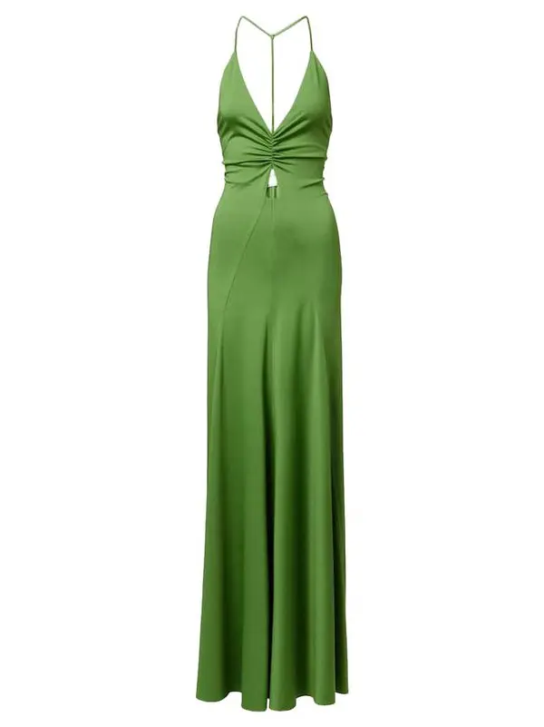 Victoria Beckham Ruched Cutout Gown - Green
