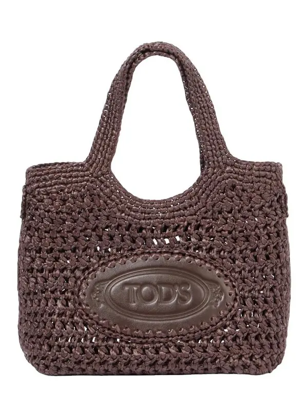 TOD'S Logo Raffia Tote Bag - Brown