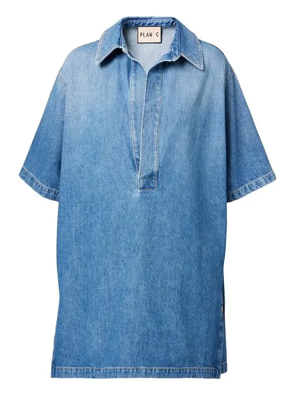 Plan C Oversized Denim Shirt - Blue