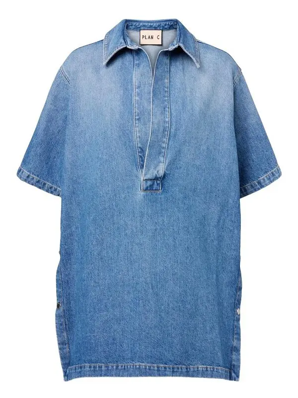 Plan C Oversized Denim Shirt - Blue