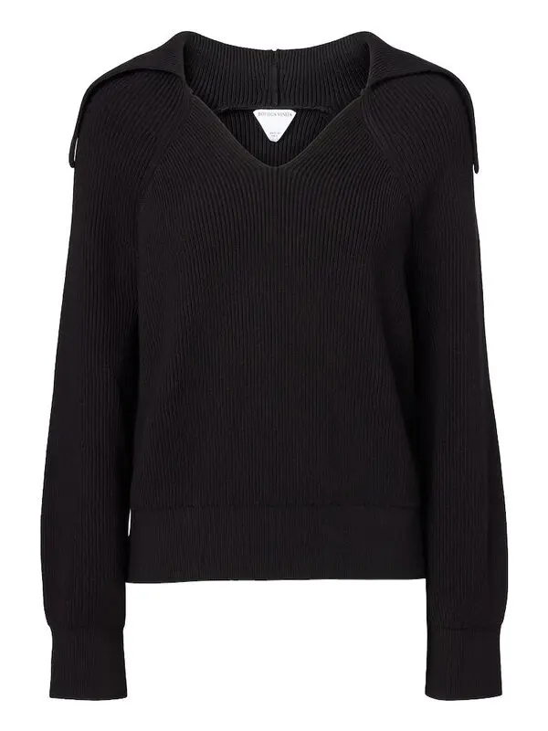 Bottega Veneta Cotton Blend Sweater With Shawl Collar - Black