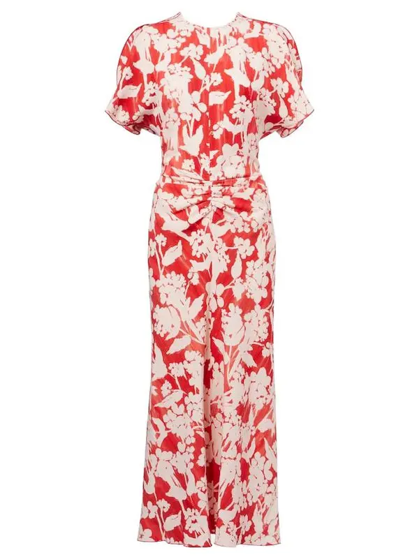 Victoria Beckham Floral Gathered Midi Dress - Red