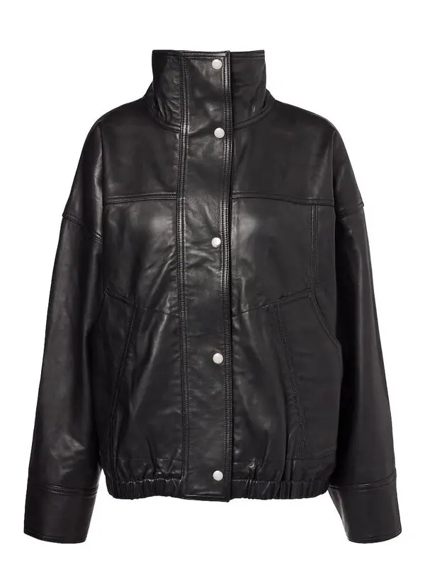 RÓHE Leather Bomber Jacket - Black