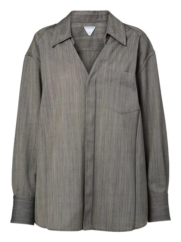 Bottega Veneta Embellished Striped Wool Shirt - Grey