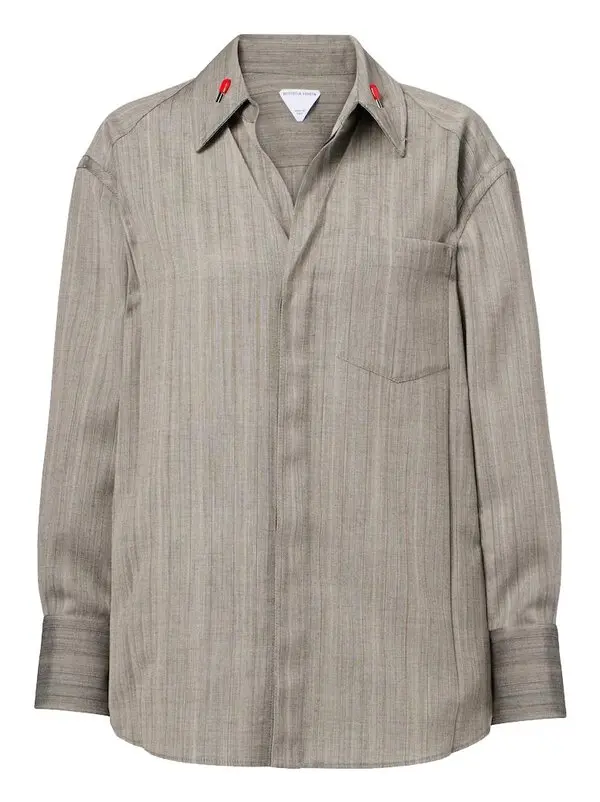 Bottega Veneta Embellished Striped Wool Shirt - Grey