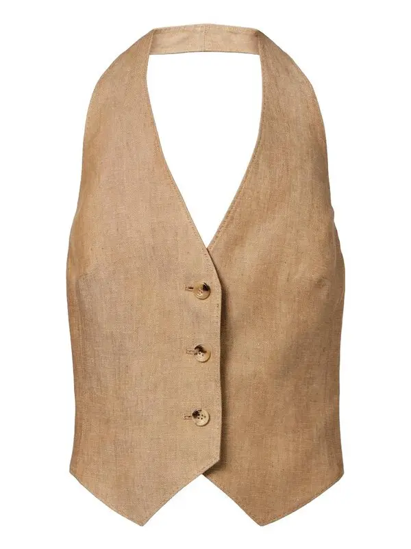 Max Mara Sauro Open-back Linen Vest - Beige
