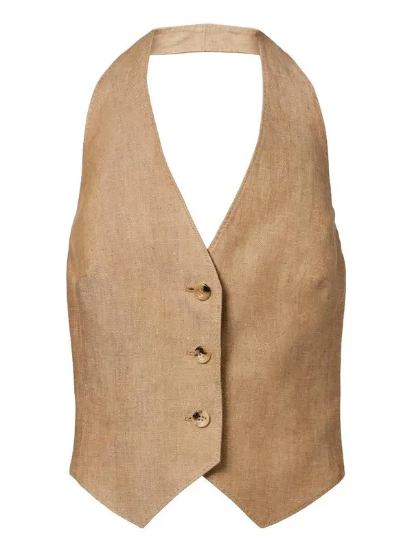 Max Mara Sauro Open-back Linen Vest - Beige