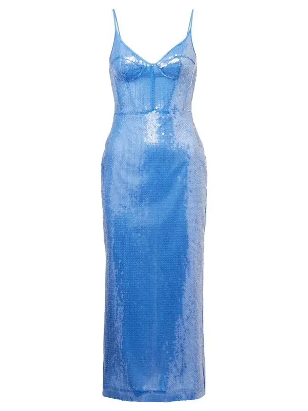 David Koma Sequined Corset Dress - Blue