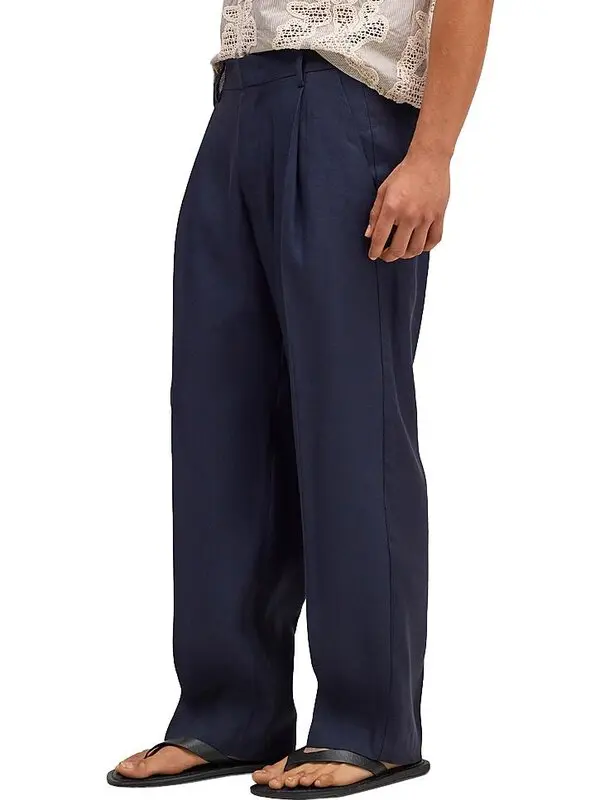 Nn07 Kay Relaxed Fit Pleated Cotton Pants - Deep Navy