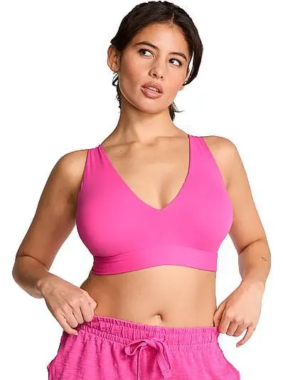 Pink Relay Strappy Plunge Sports Bra - Pink